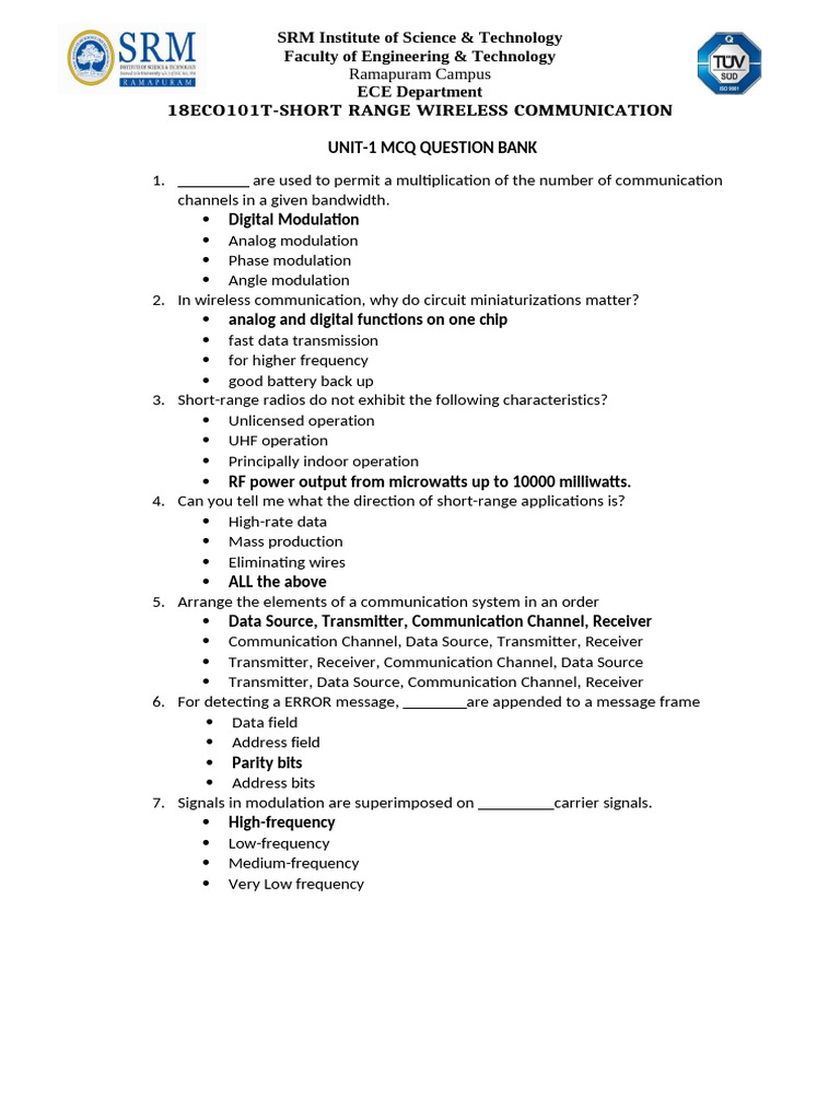 Unit 1 Question Bank SRWC | PDF