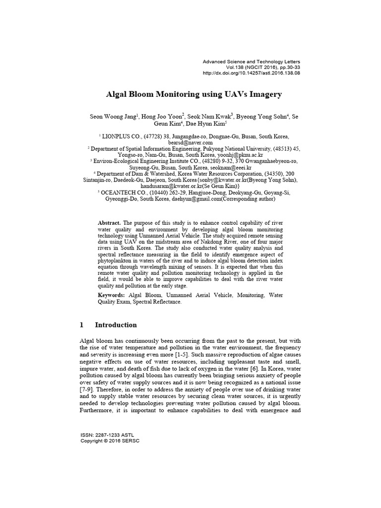 Algal Bloom Monitoring using UAVs Imagery | PDF