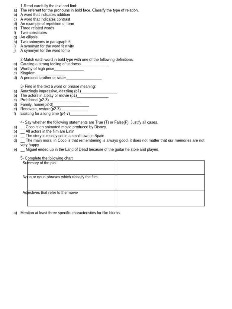 Coco Test | PDF | Language Arts & Discipline | Foreign Language Studies