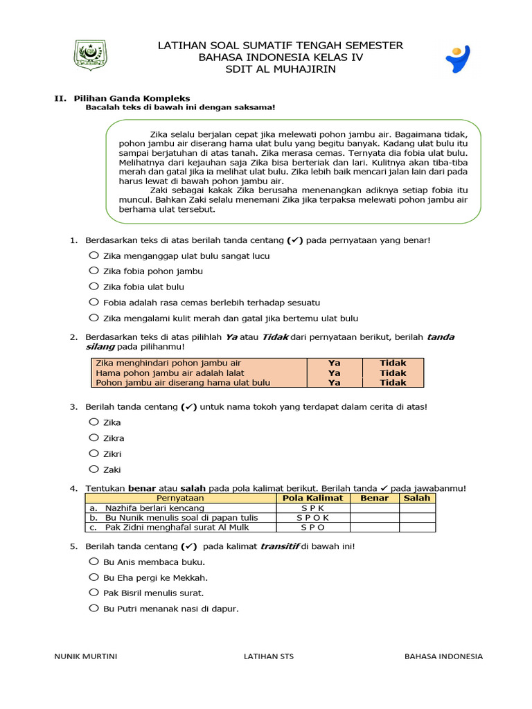 Latihan STS 4 Bindo NM 2024 | PDF
