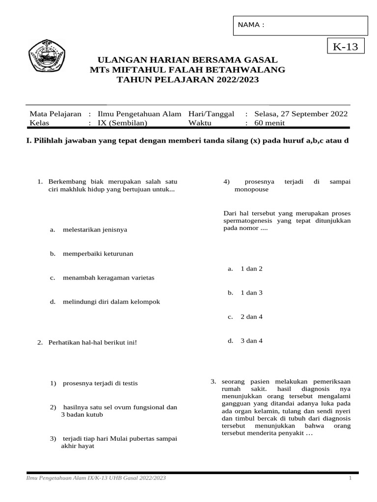 UHB Dan Kunci GASAL IX 2022 | PDF