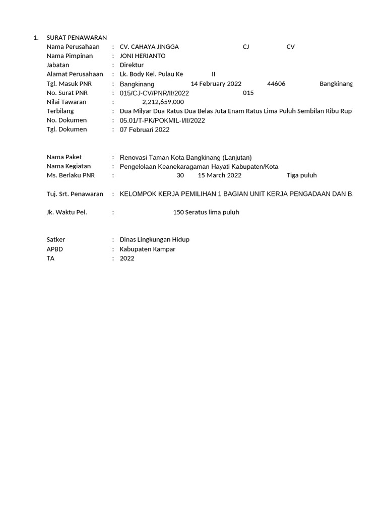 PNR BOQ Taman Kota Bkn-2 | PDF