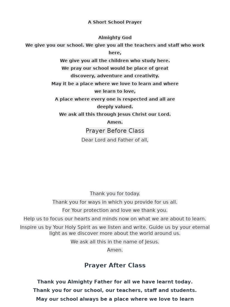 A Short School Prayer | PDF