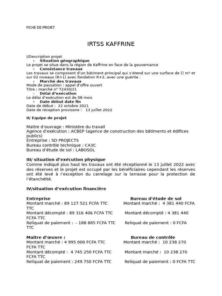 Modele Fiche de Projet | PDF