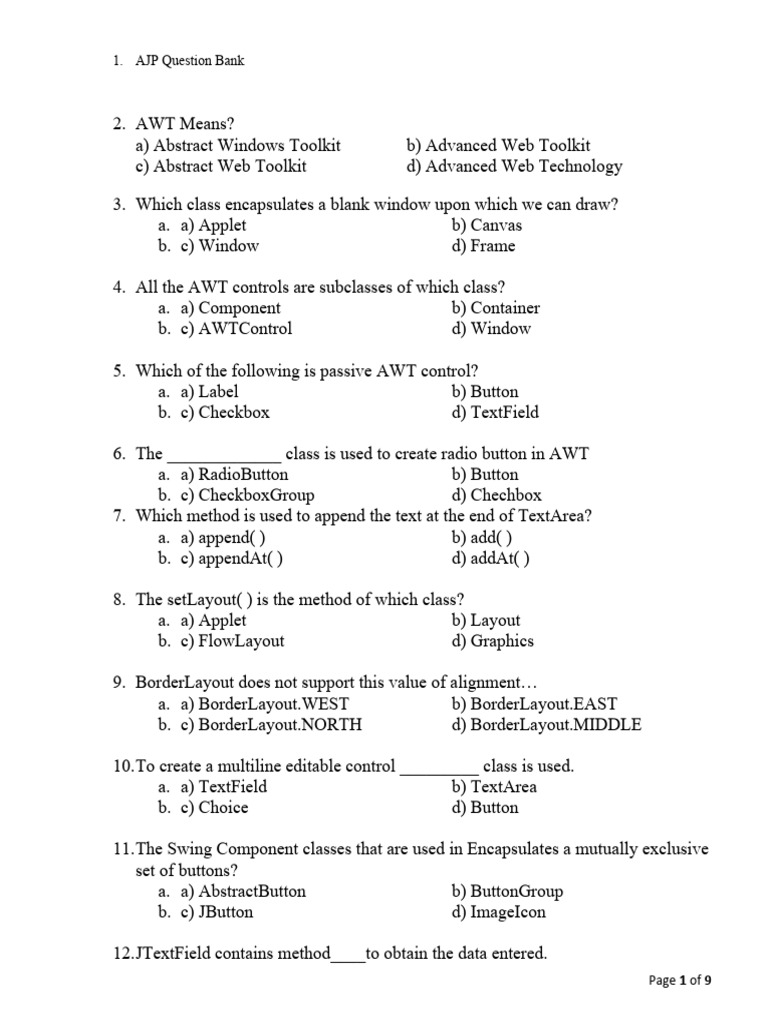Ajp Unit Test 1 Question Bank Pdf