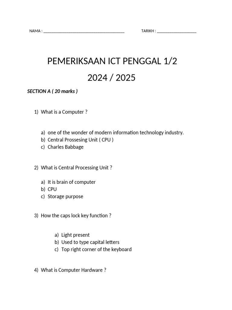 Exam Papper For Ict | PDF