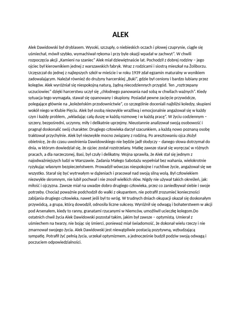 Alek Charakterystyka | PDF