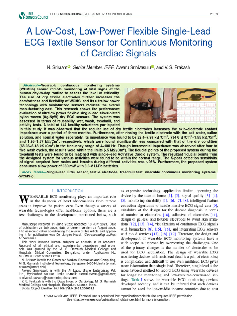 A Low-Cost Low-Power Flexible Single-Lead ECG Textile Sensor For ...