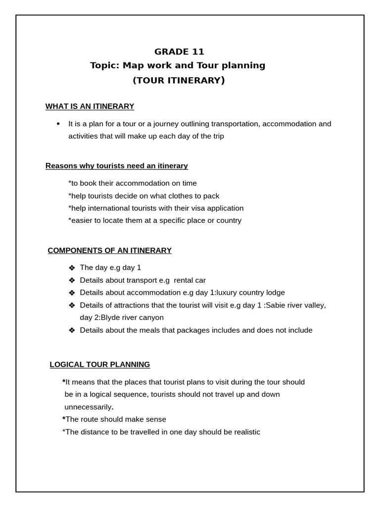 Grade 11 Tour Planning | PDF