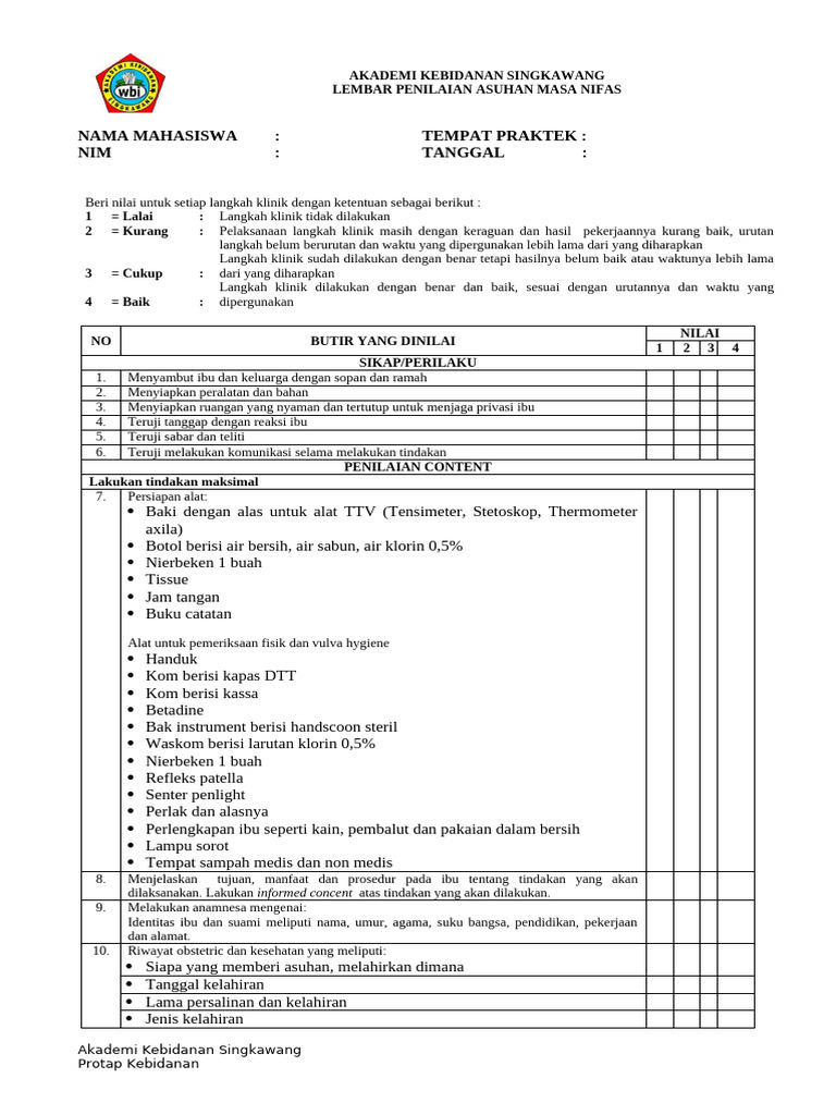 daftar tilik pemeriksaan fisik bufas new | PDF