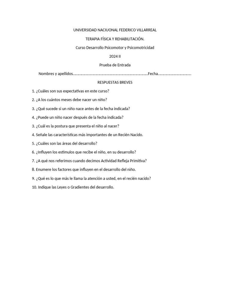 Prueba de Entrada DPM y Psic 2024 II | PDF