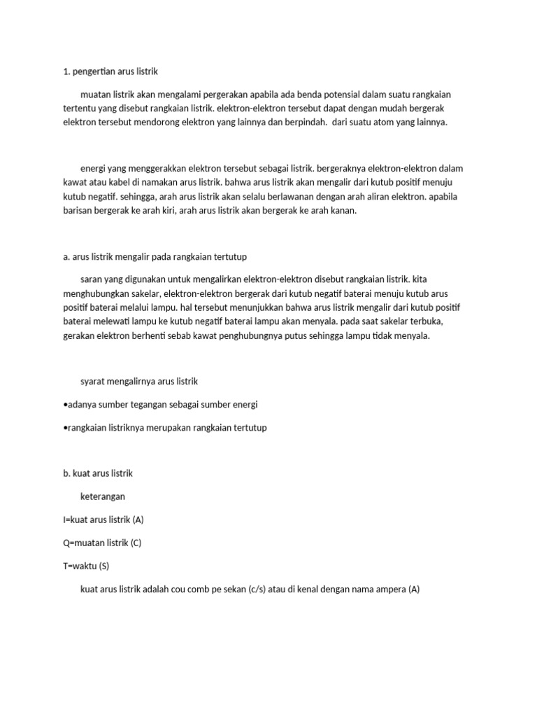 Mapel Ipa. Pengertian Arus Listrik | PDF
