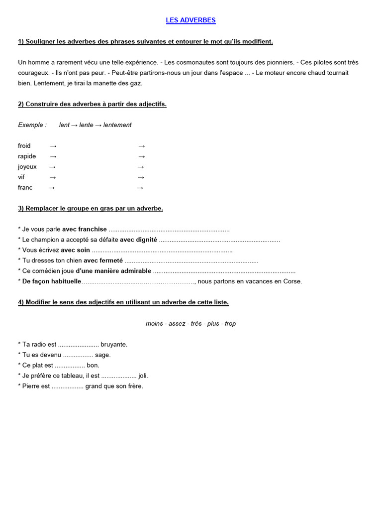 Les Adverbes Exercices 2 | PDF