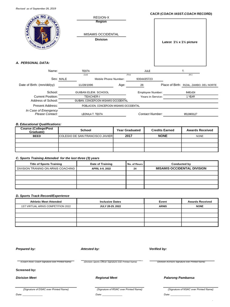 2020 Coach Record - 032644 | PDF