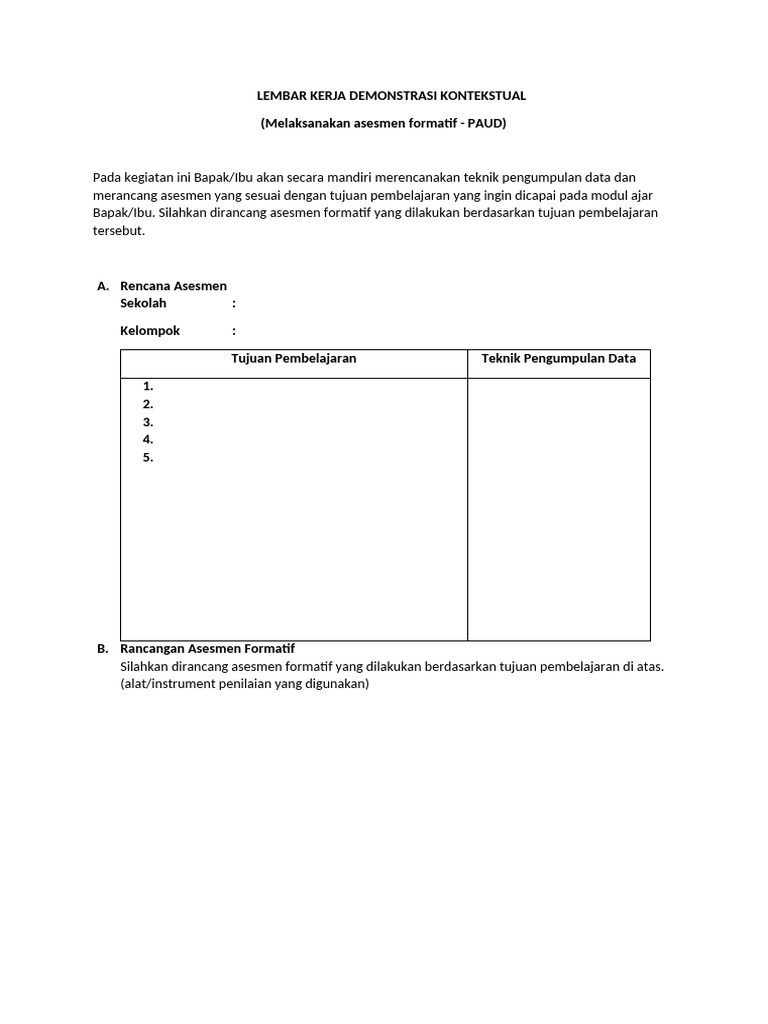 Demonstrasi Kontekstual - LK - PAUD | PDF
