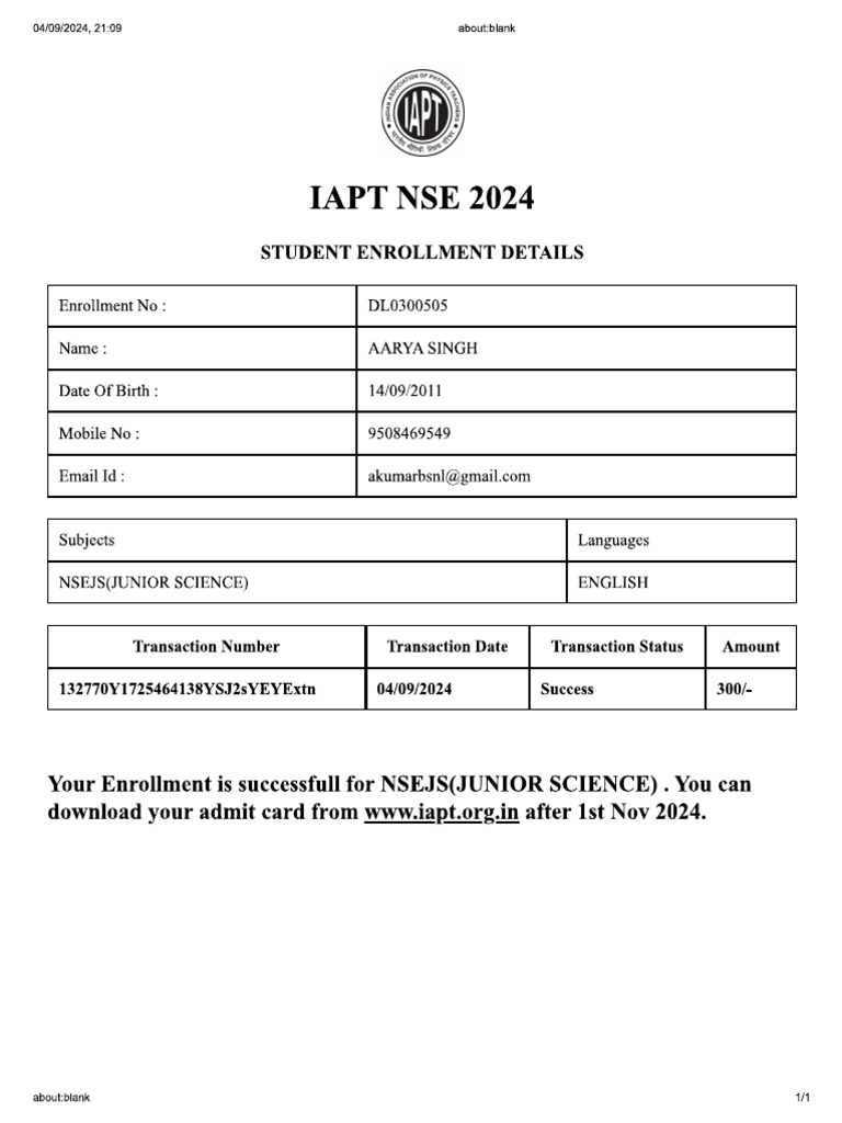 IAPT Physics Junior Science | PDF