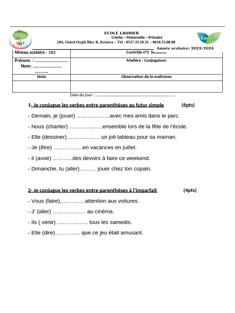 Conjugaison Ce2 N2 Session 2 | PDF