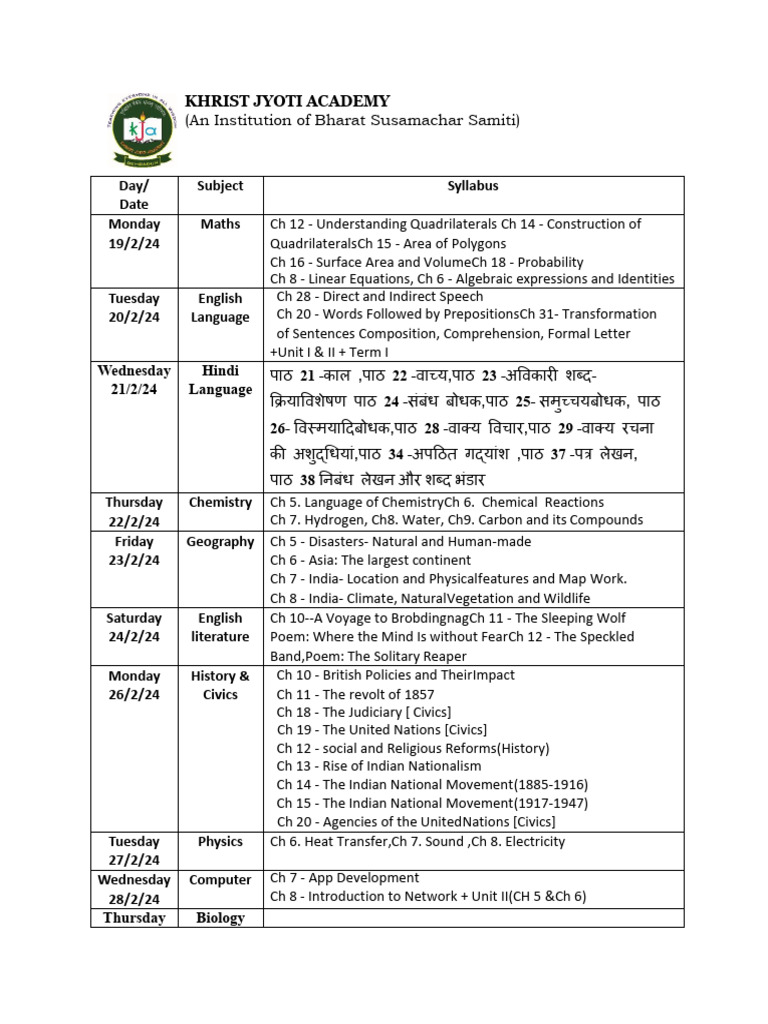 Class 8 Term II Exam 2024 | PDF