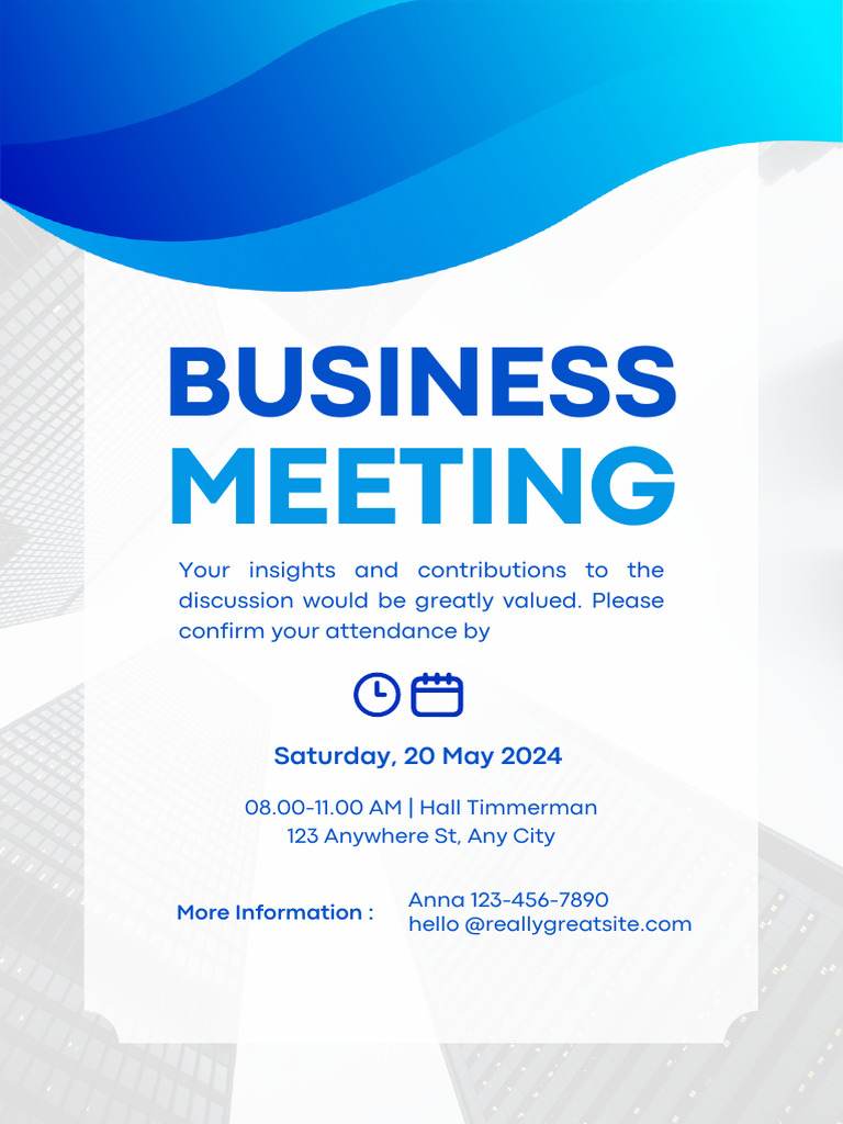 Blue Simple Clean Minimalist Business Meeting Invitation | PDF