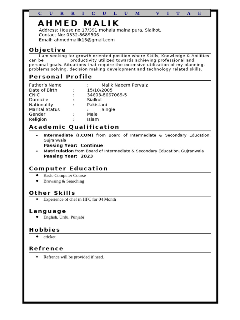 Ahmed Malik CV | PDF