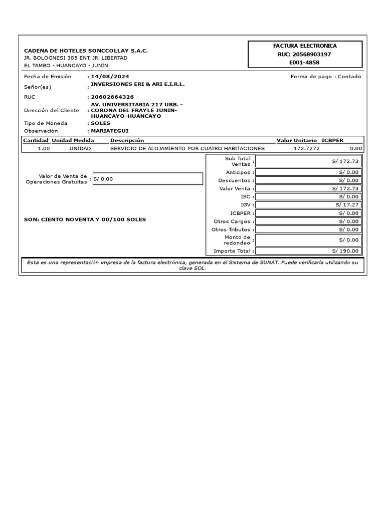 Fac - Inversiones Eri & Ari E.I.R.L. | PDF