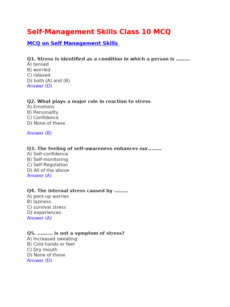 Self Management Skills | PDF