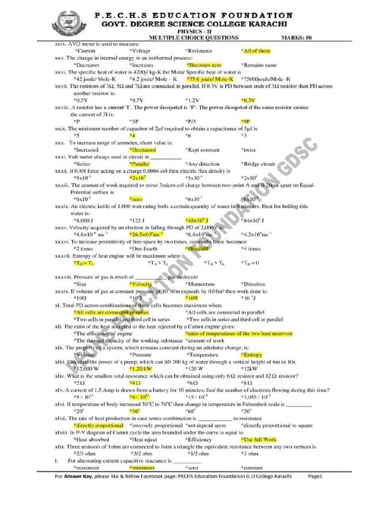 XII-PHY PECHS MCQs Paper | PDF