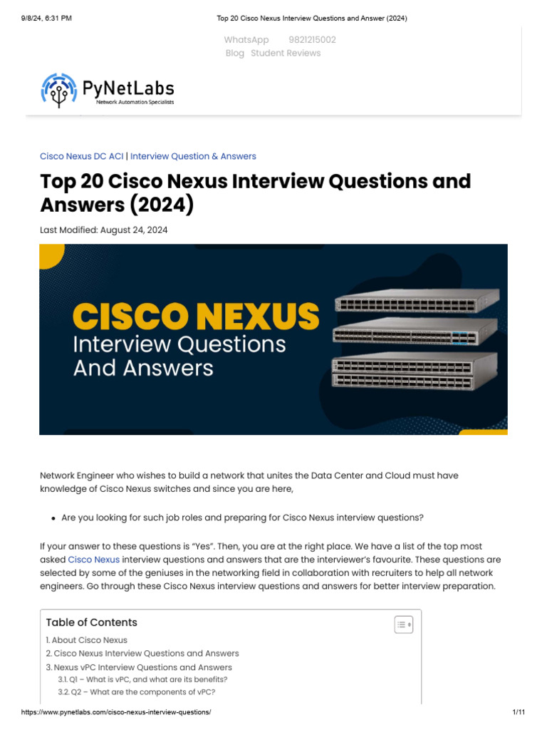 Top 20 Cisco Nexus Interview Questions and Answer (2024) | PDF