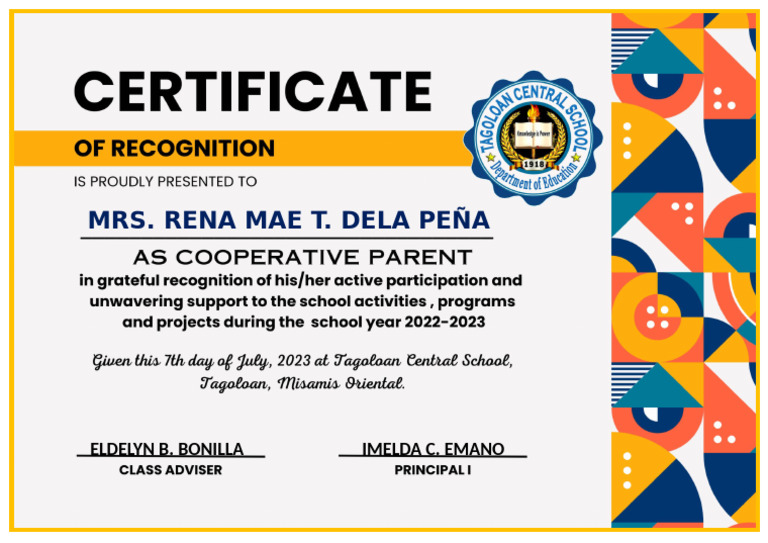 Cooperative Parent Certificate Template | PDF