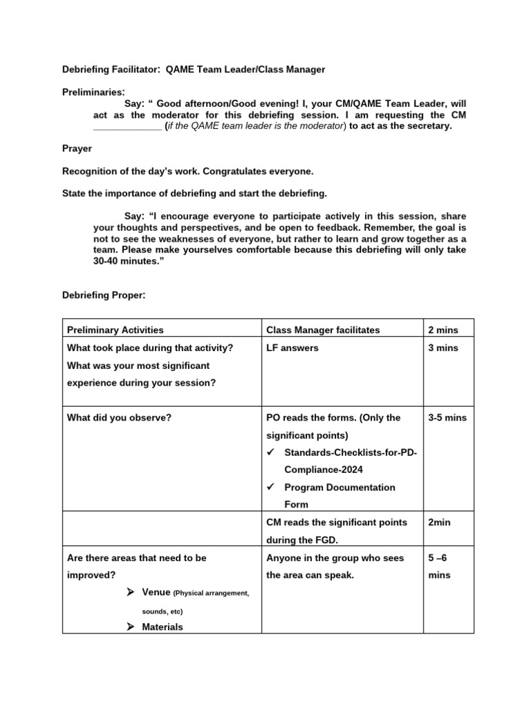 Script For Debriefing | PDF