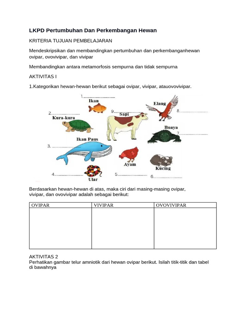 LKPD Pertumbuhan Dan Perkembangan Hewan | PDF