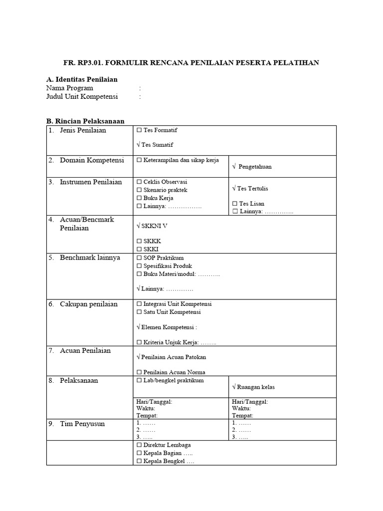 FR. Formulir Rencana Penilaian | PDF