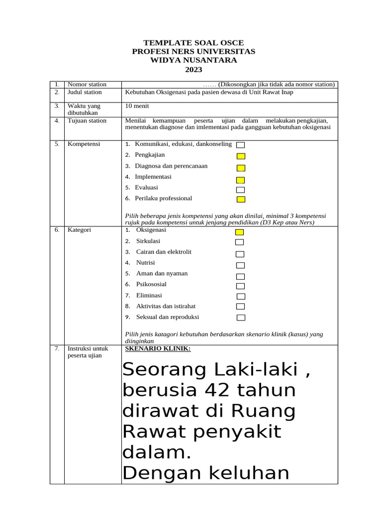 Soal OSCE STATION OKSIGENASI - SRI MARNIANTI | PDF