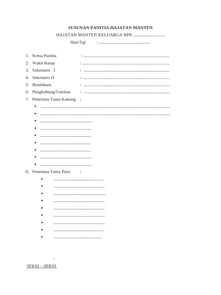 Susunan Panitia Hajatan Manten | PDF