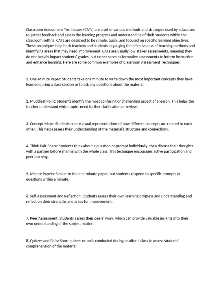 Classroom Assessment Techniques | PDF