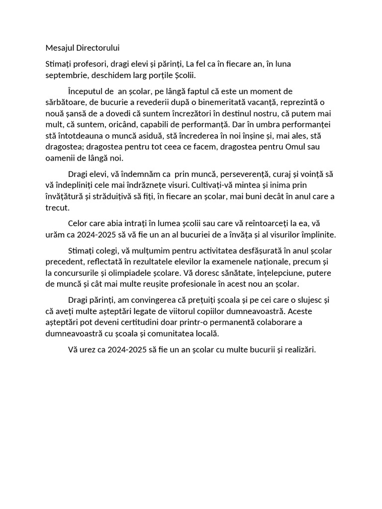 Discurs An Scolar 2024-2025 | PDF | Crecimiento personal y profesional ...