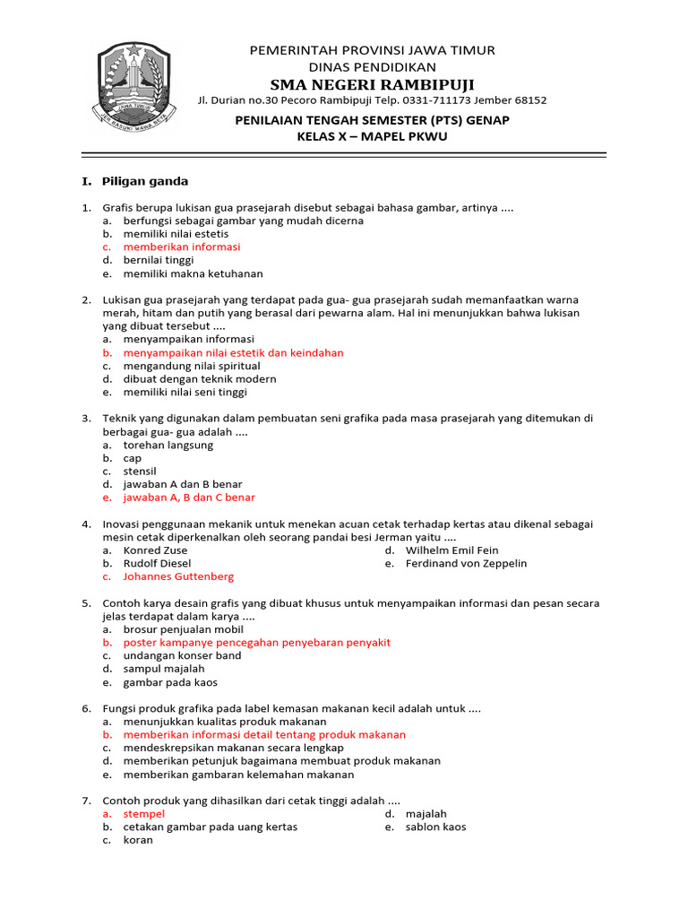 Soal Uts SMT 2 KLS X | PDF | Art