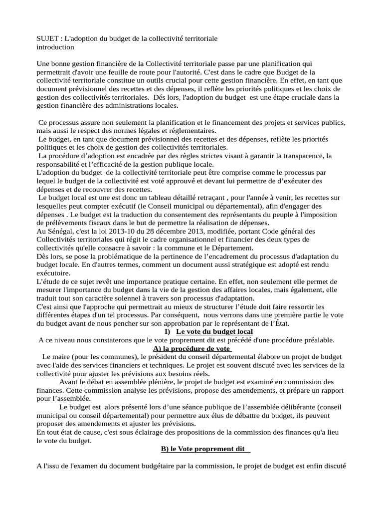 Adoption Du Budget de La Collectivite Terriroriale Ok | PDF
