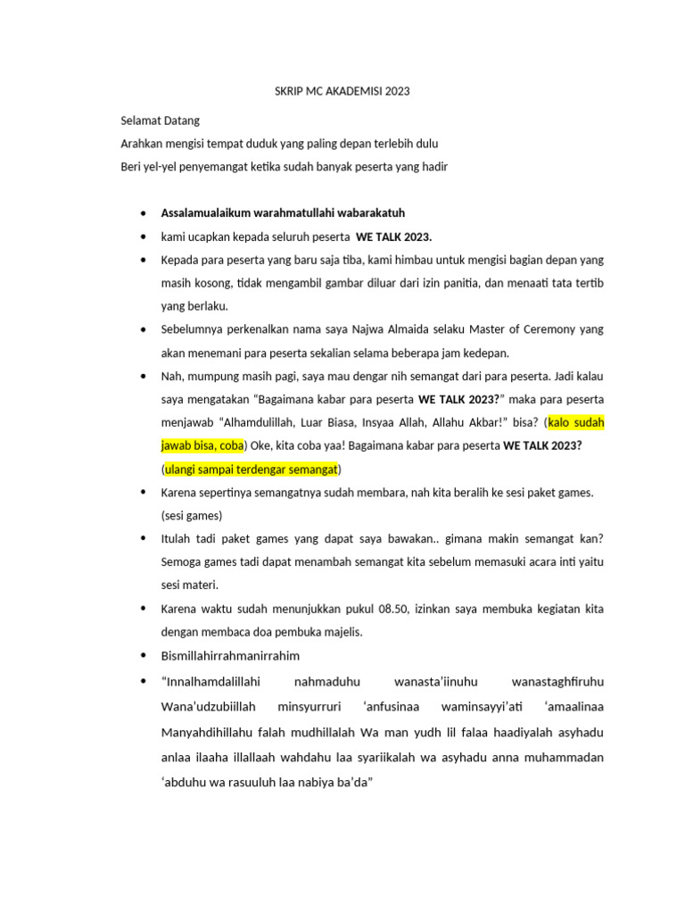 Skrip MC We Talk 2023 | PDF