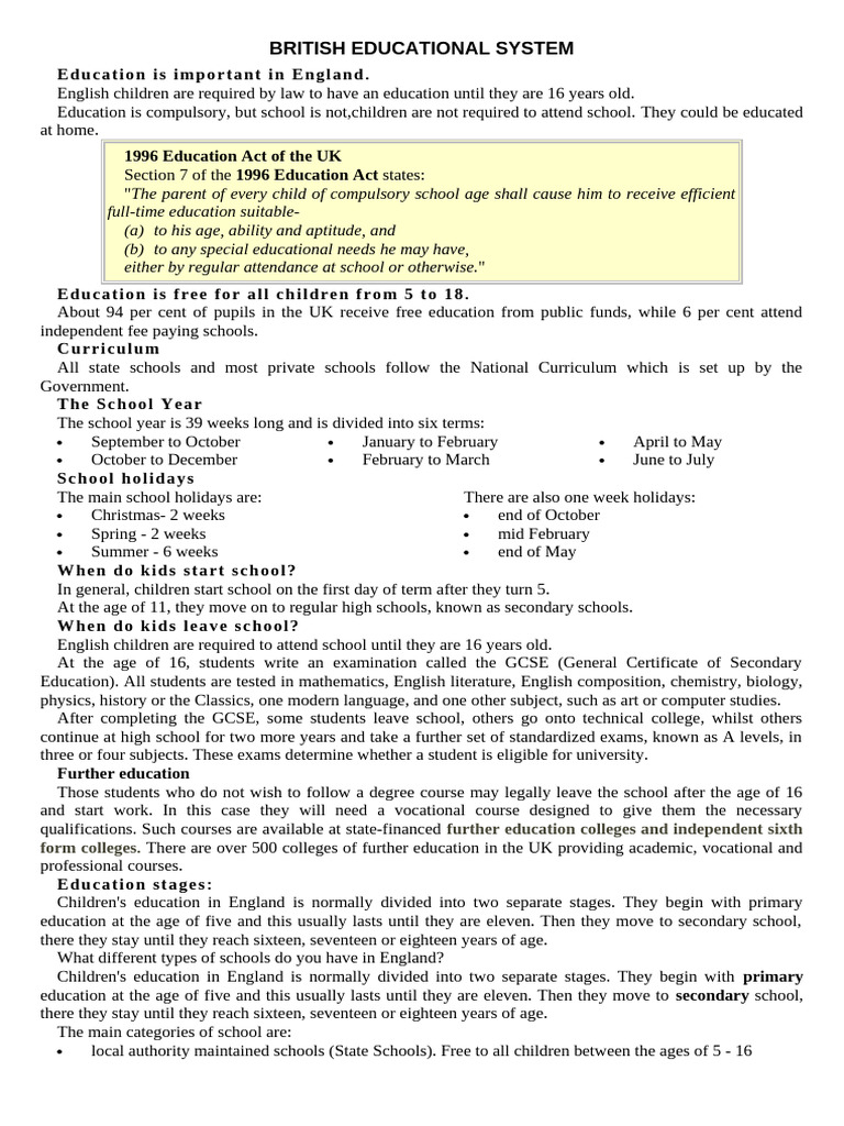 Schools in Britain 8 Form | PDF
