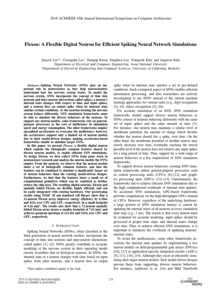 Flexon A Flexible Digital Neuron For Efficient Spiking Neural Network ...