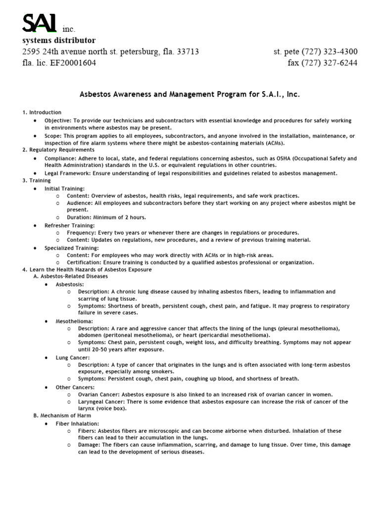 SAI Asbestos Awareness & MGMT Program | PDF