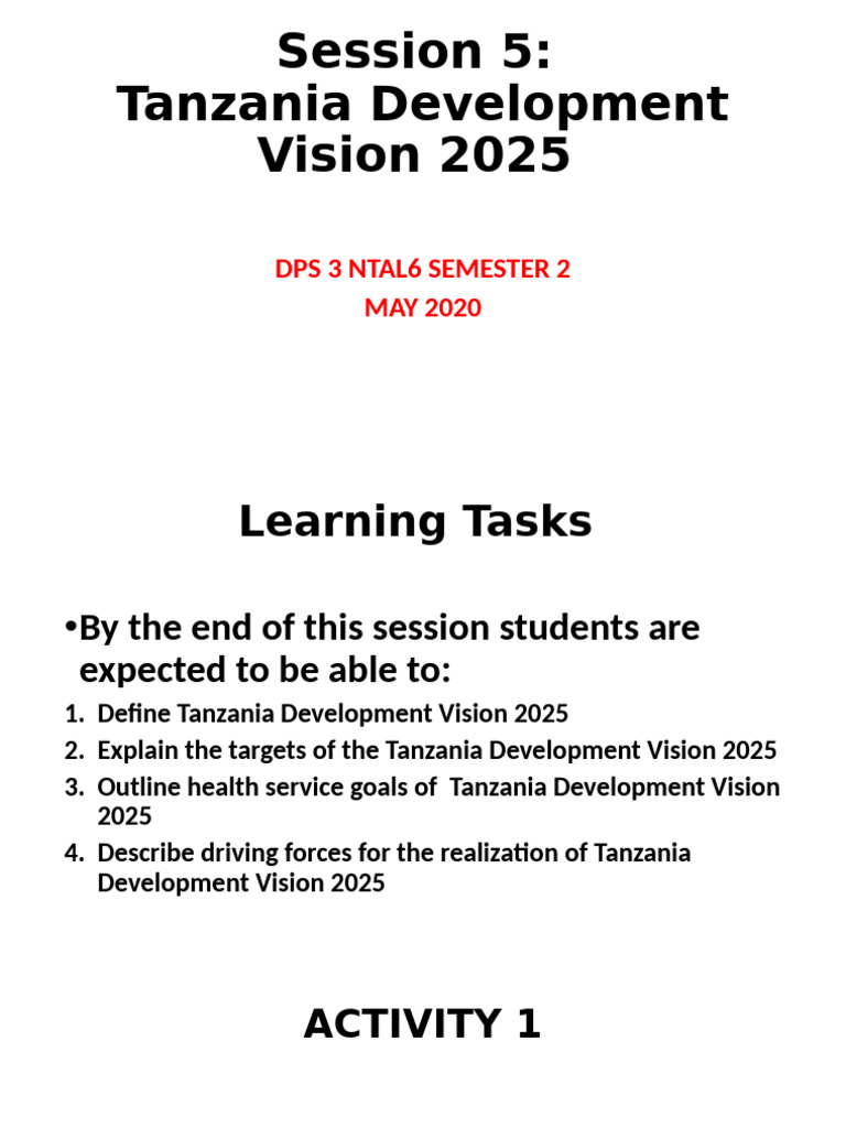 Session 7 Tanzanias Development Vision 2025 | PDF