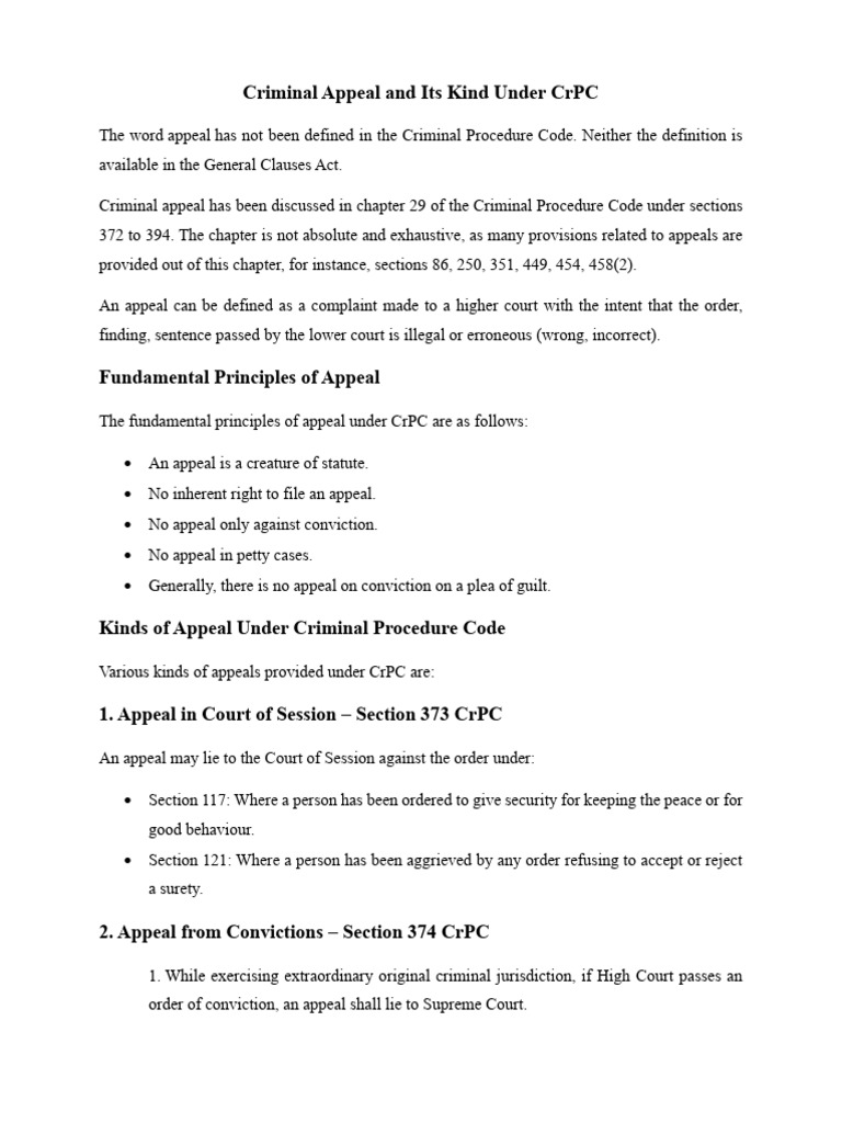 Criminal Appeal and Its Kind Under CRPC | PDF | Criminal Procedure In South Africa | Law