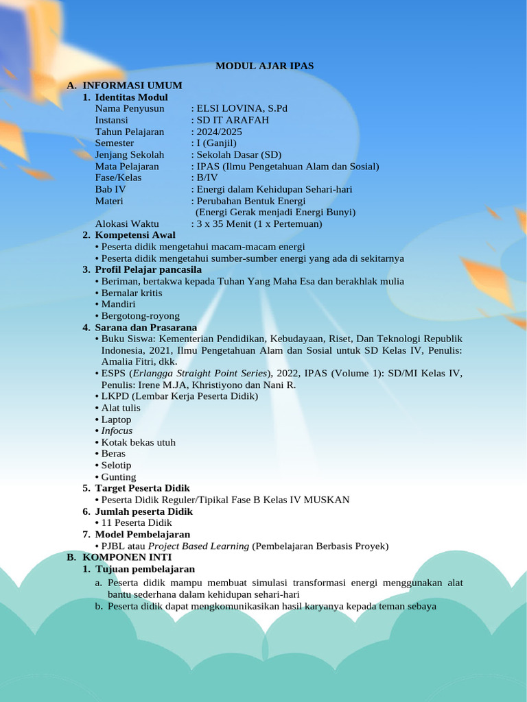 ELSI LOVINA - Modul Ajar IPAS KELAS IV SDIT ARAFAH-1 | PDF | Career & Growth