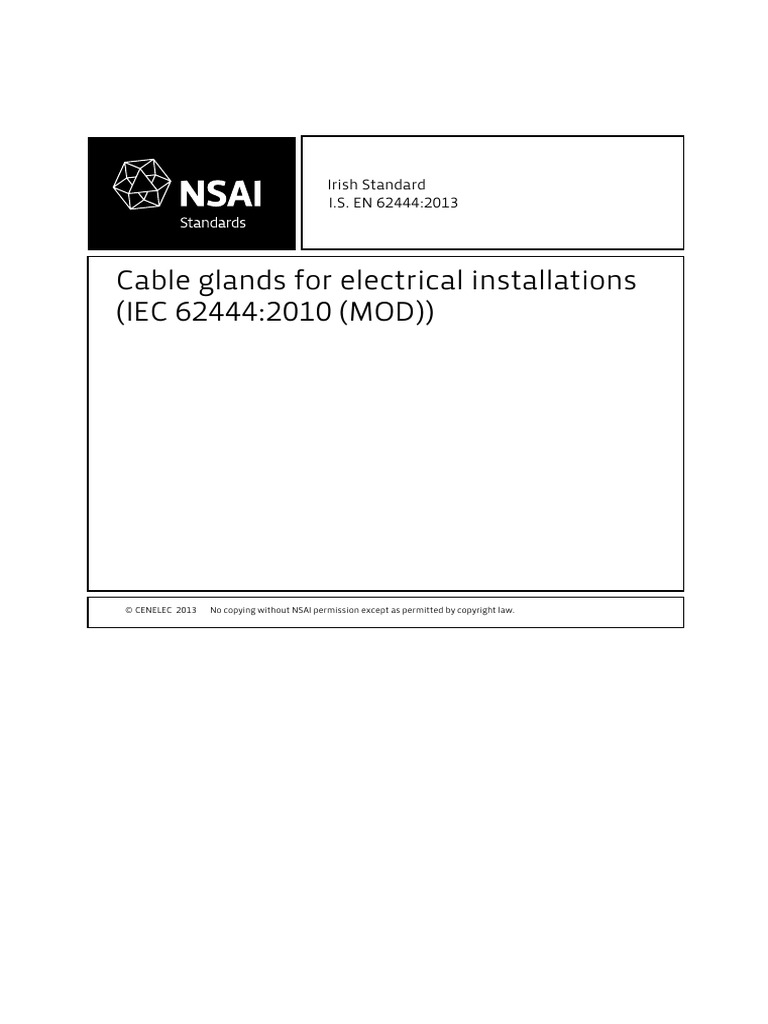 Cable Glands For Electrical Installations (IEC 62444:2010 (MOD) ) | PDF