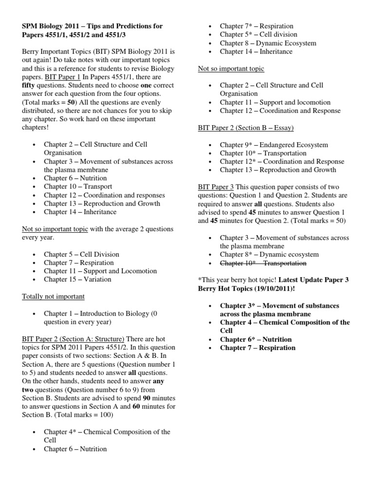 SPM Biology 2011 | PDF