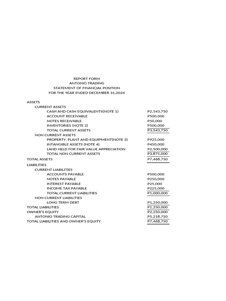 Statement of Financial Position Report Form | PDF