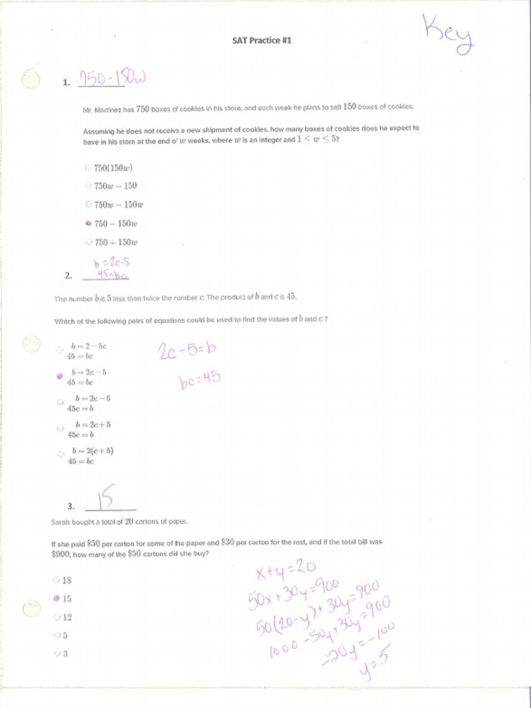 Sat Practice 1 Key | PDF