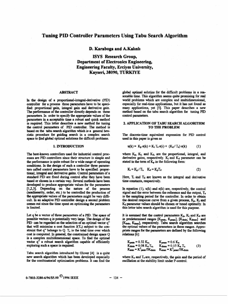 Tuning PID Controller Parameters Using Tabu Search Algorithm | PDF | Mathematical Optimization ...